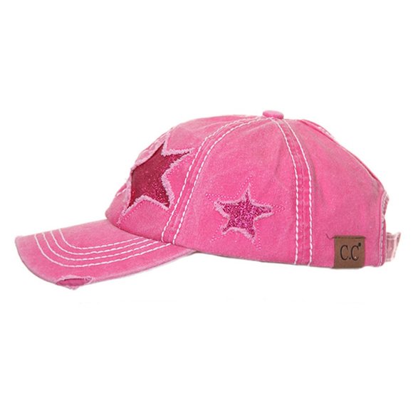 C.C | Accessories | Cc Star Glitter Ponytail Bun Cotton Baseball Cap ...